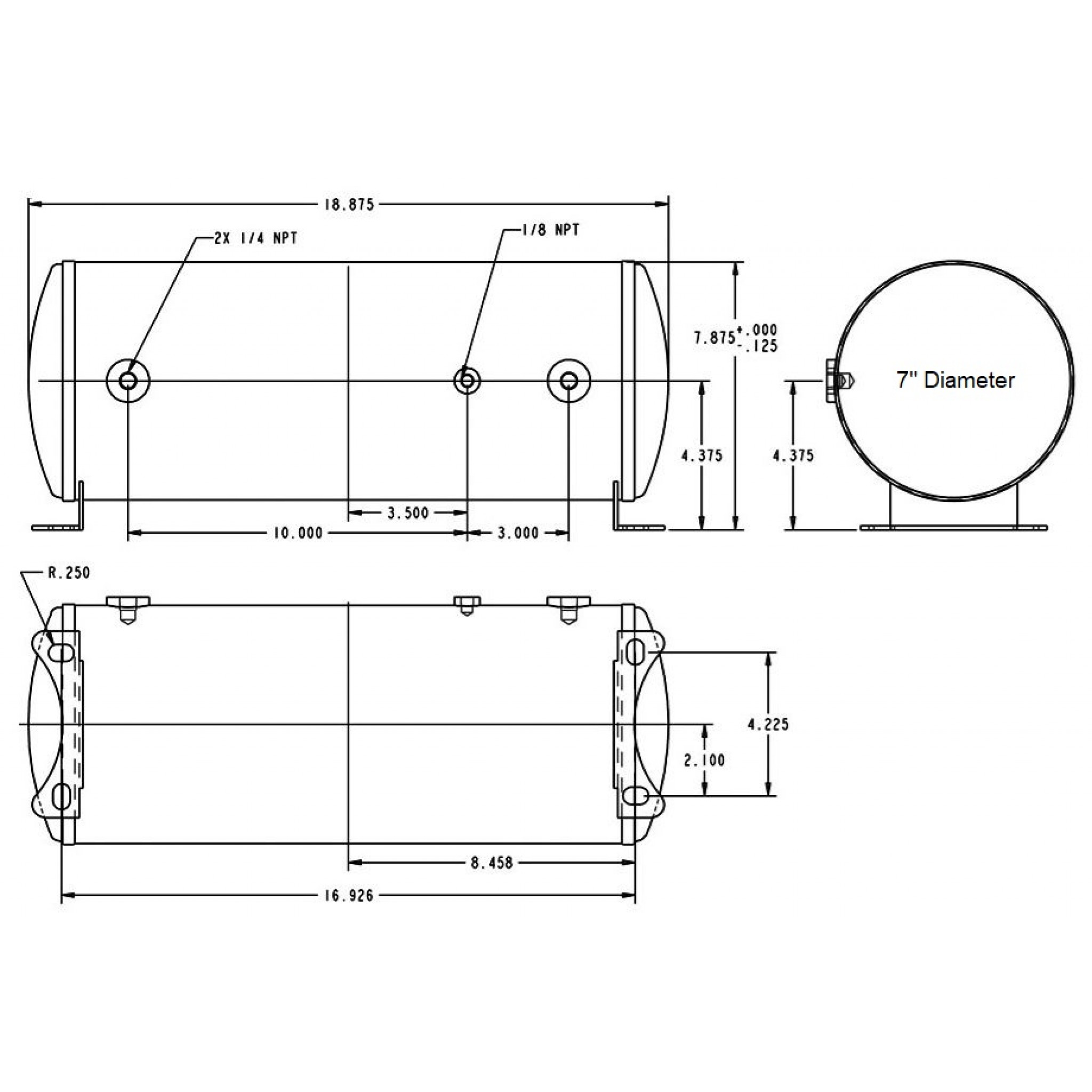 3 Gallon Aluminum Air Tank | Two 1/4" Ports and One 1/8" Port - Ridetech